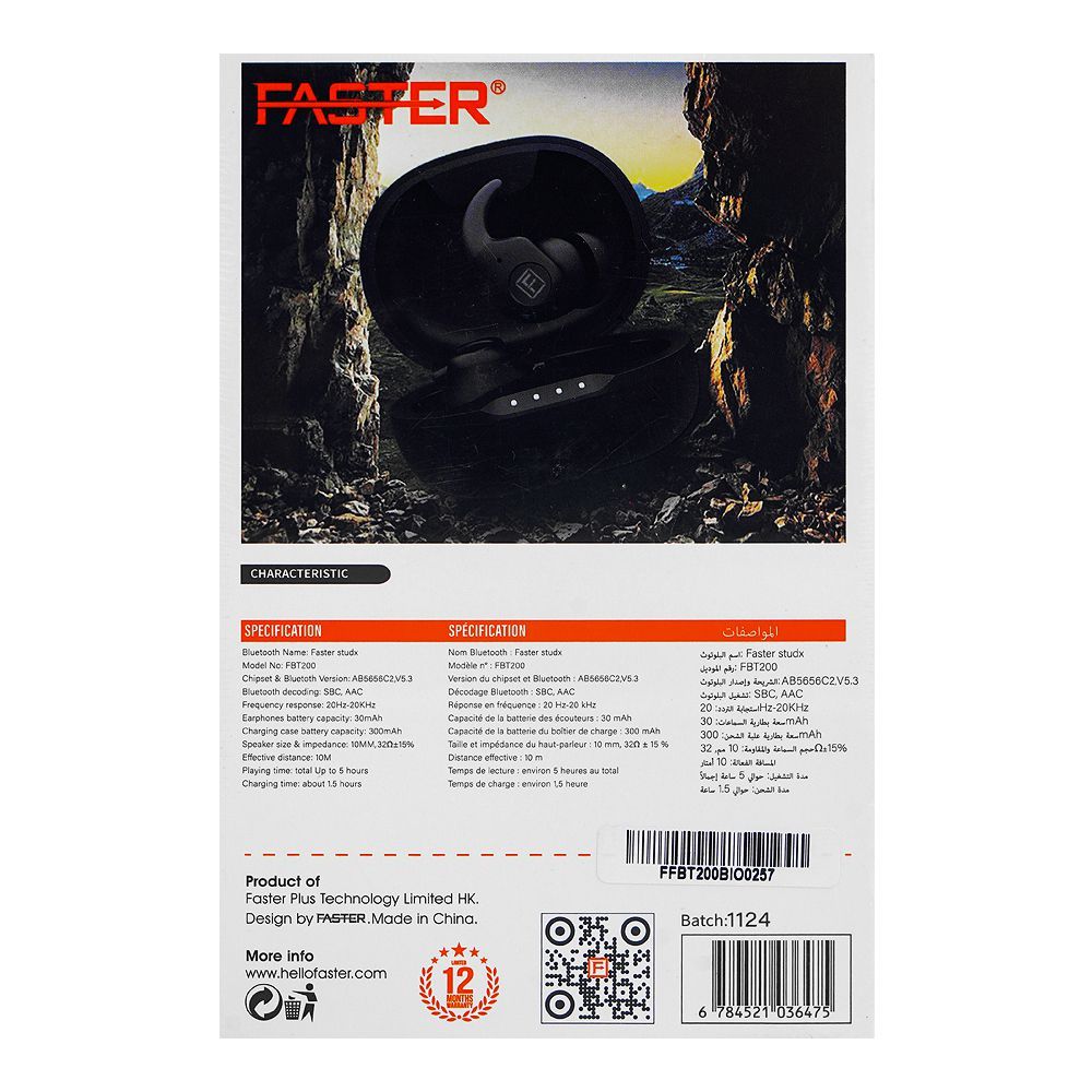 Purchase Faster Studx Wireless Earbuds, 5H Playtime, Black, FBT-200 ...