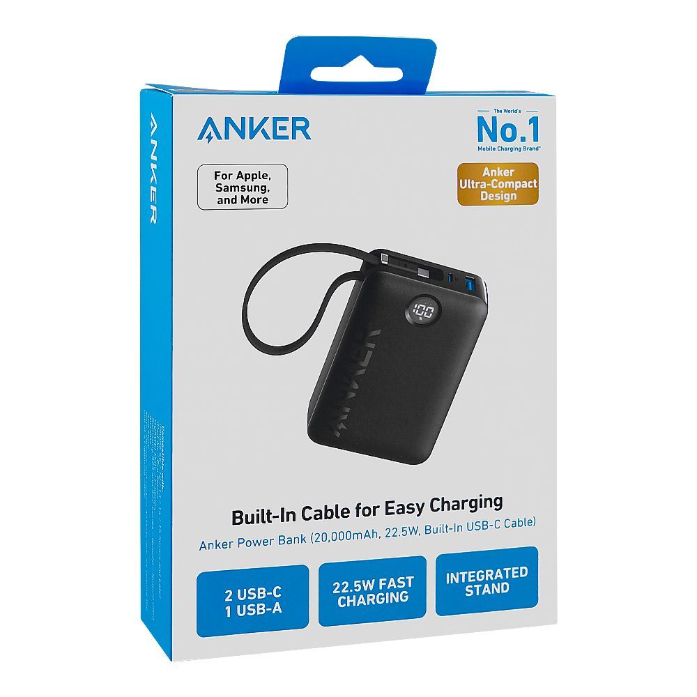 Purchase Anker Power Bank (20000mAh, 22.5W, Built in USB-C Cable ...