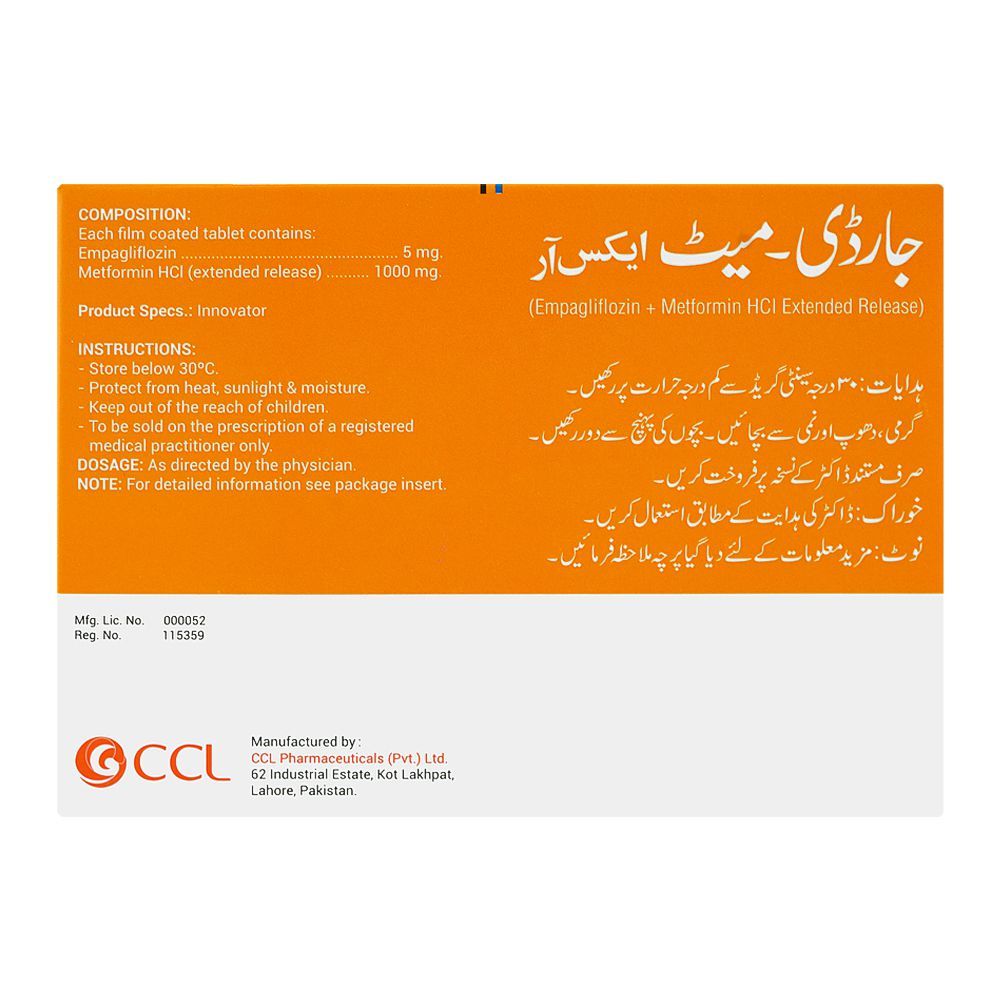 Jardy Met Xr Tablets 5/1000mg, Box (14 Tablets)