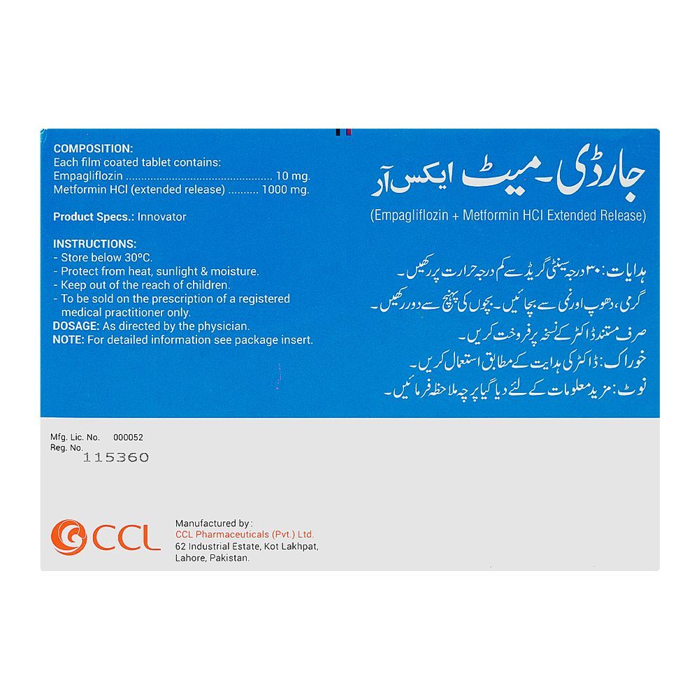 Jardy Met Xr Tablets 10/1000mg, Box (14 Tablets)