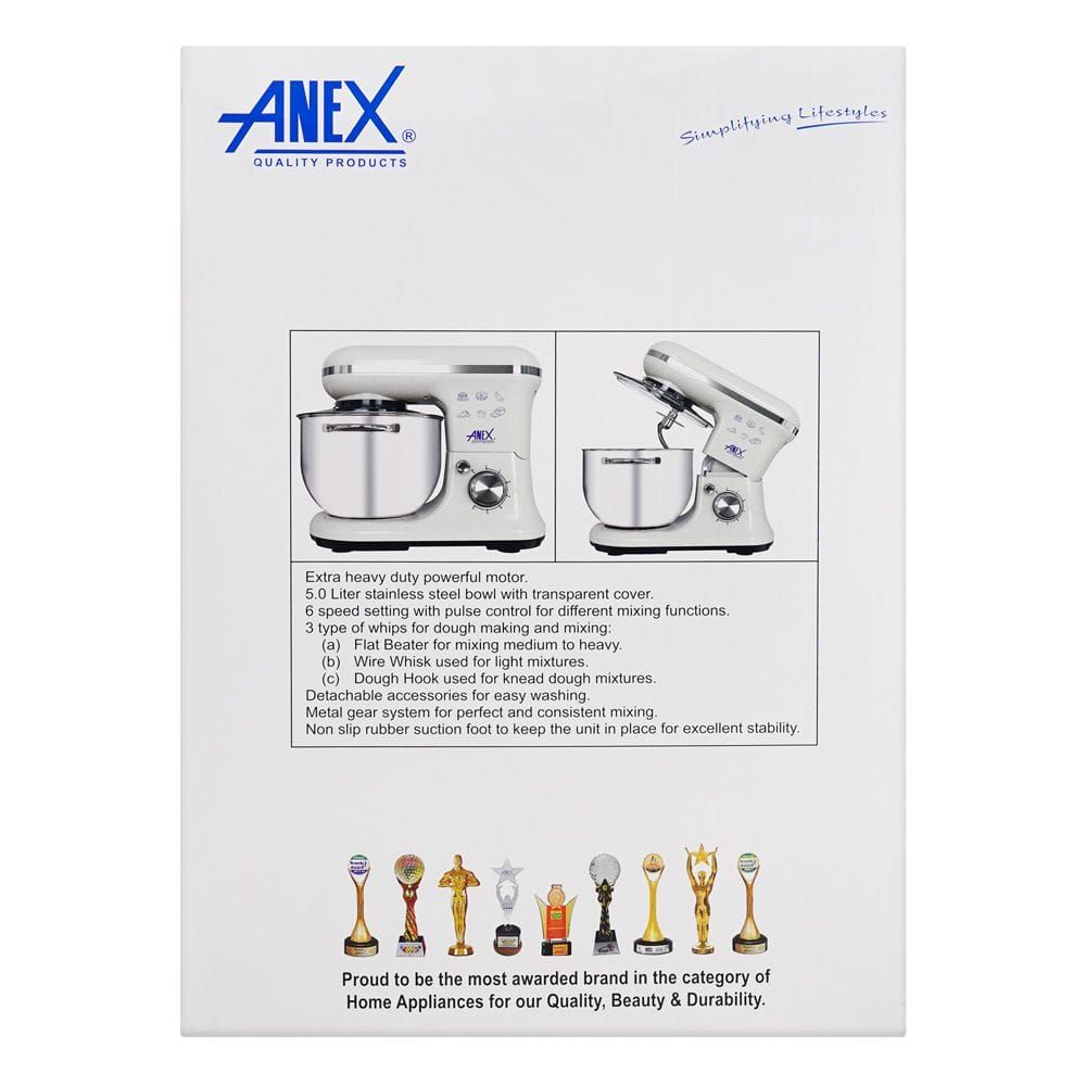 Anex Deluxe Stand Mixer, 5 Liter Stainless Steel Bowl, AG-819
