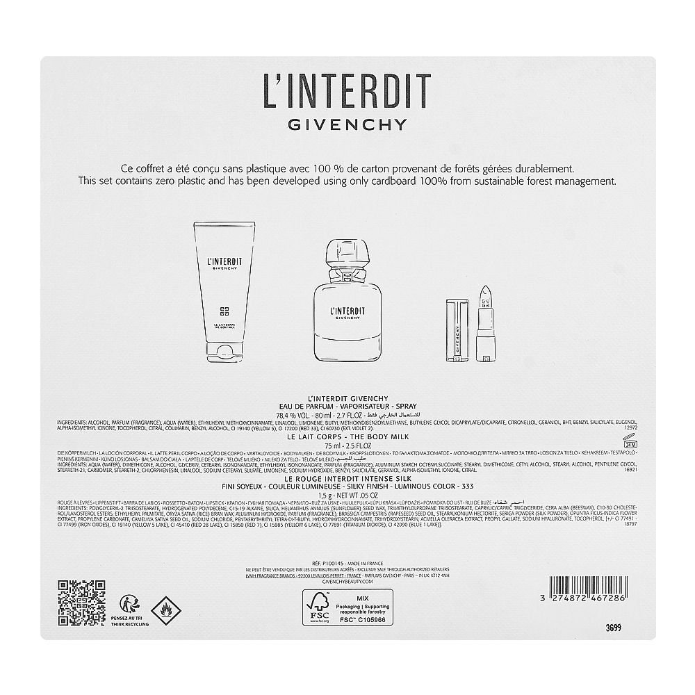 Givenchy L'Interdit Gift Set: Eau De Parfum 80ml+Body Milk 75ml ...