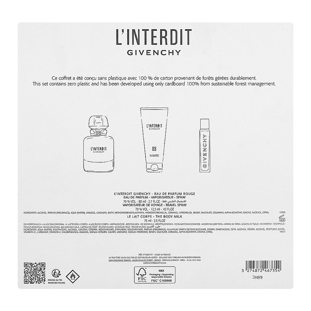 Givenchy L'Interdit Gift Set: Eau De Parfum 80ml+Body Milk 75ml+Travel ...