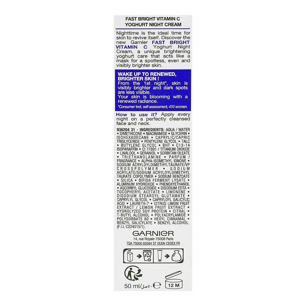 Garnier SkinActive Fast Bright Vitamin C & Yoghurt Night Cream, 50ml