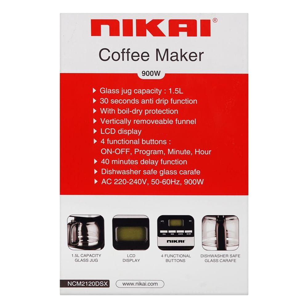 Nikai Coffee Maker, 900W, 1.5L Capacity Glass Jug, NCM2120DSX
