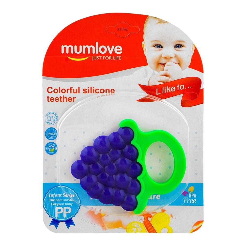 Mum Love Grape Colorful Silicone Teether, BPA Free, Blue, A6125