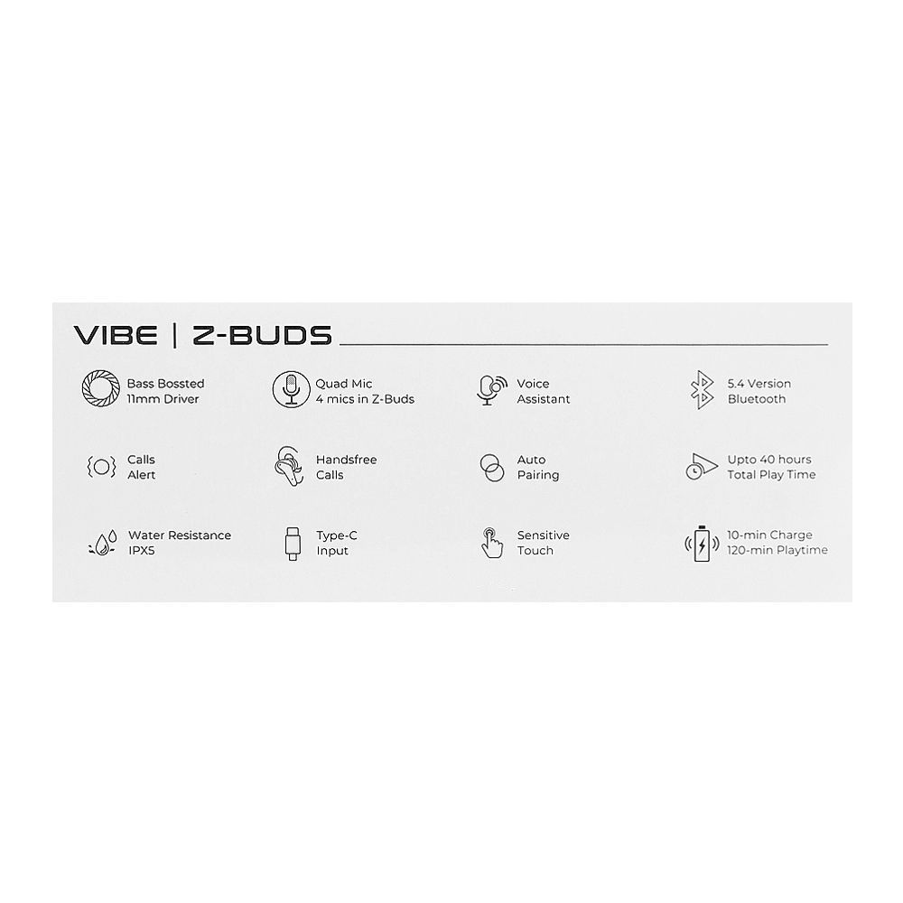 Zero Vibe Z Buds Wireless Earbuds, 40H Playtime, IPX4 Waterproof, Storm ...