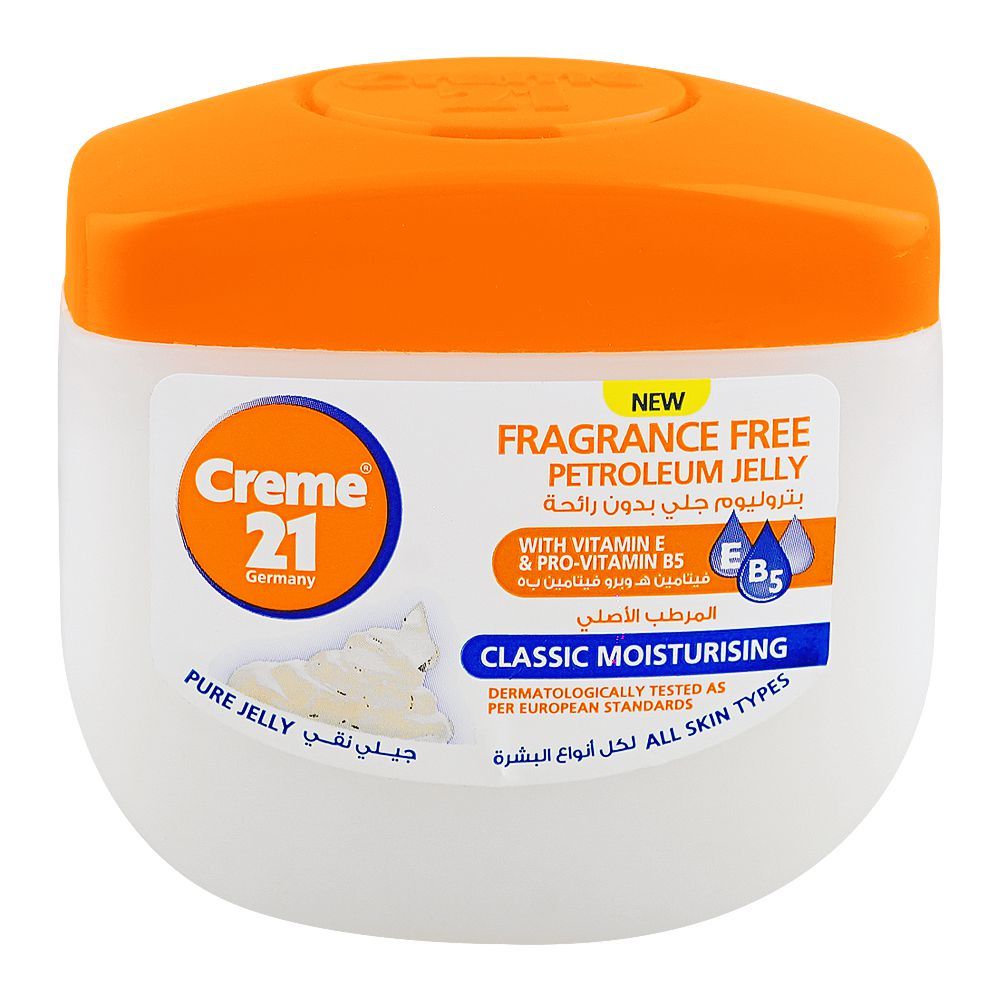 Creme 21 Classic Moisturizing Fragrance Free Petroleum Jelly with Vitamin E & B5, 300ml