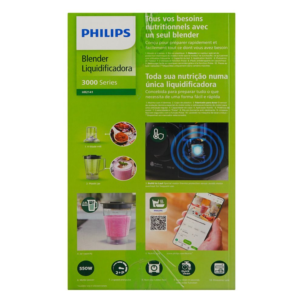 Philips 3000 Series Problend Blender, 550W, 2000ml Plastic Jug, HR2141/92