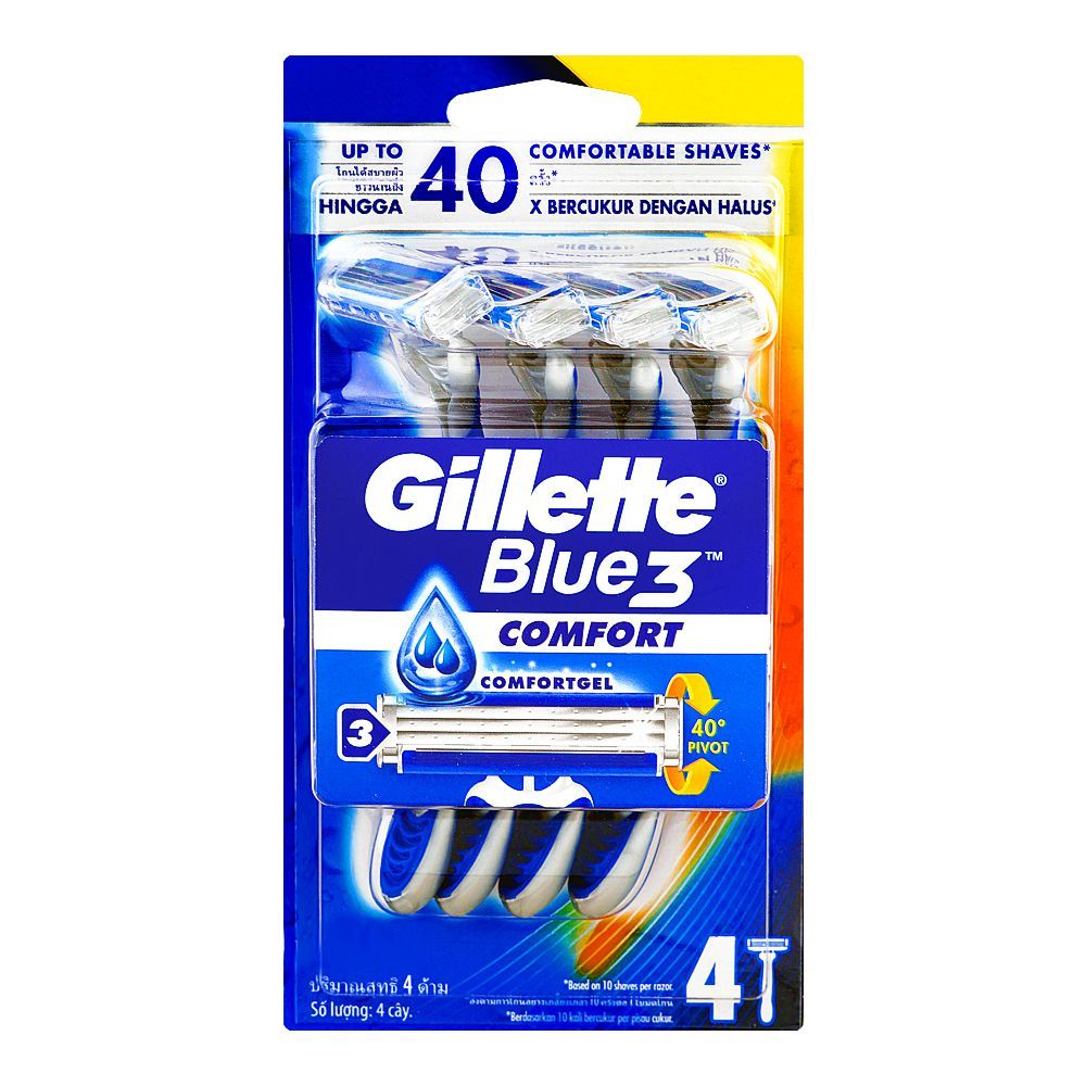 Gillette Blue-3 Comfort Razors, 4-Pack