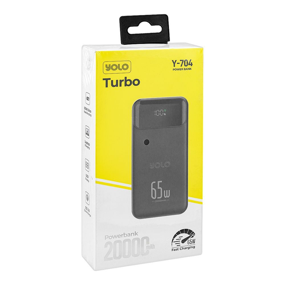 Yolo Turbo Power Bank (20000mAh, 65W), Black, Y-704