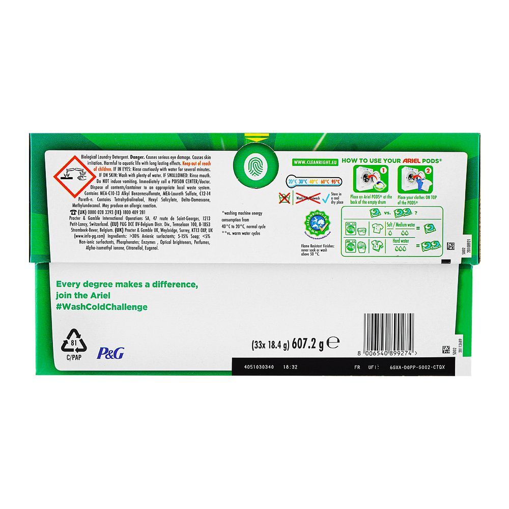 Ariel All in One Color Laundry Detergent Pods Box, 33-Pack