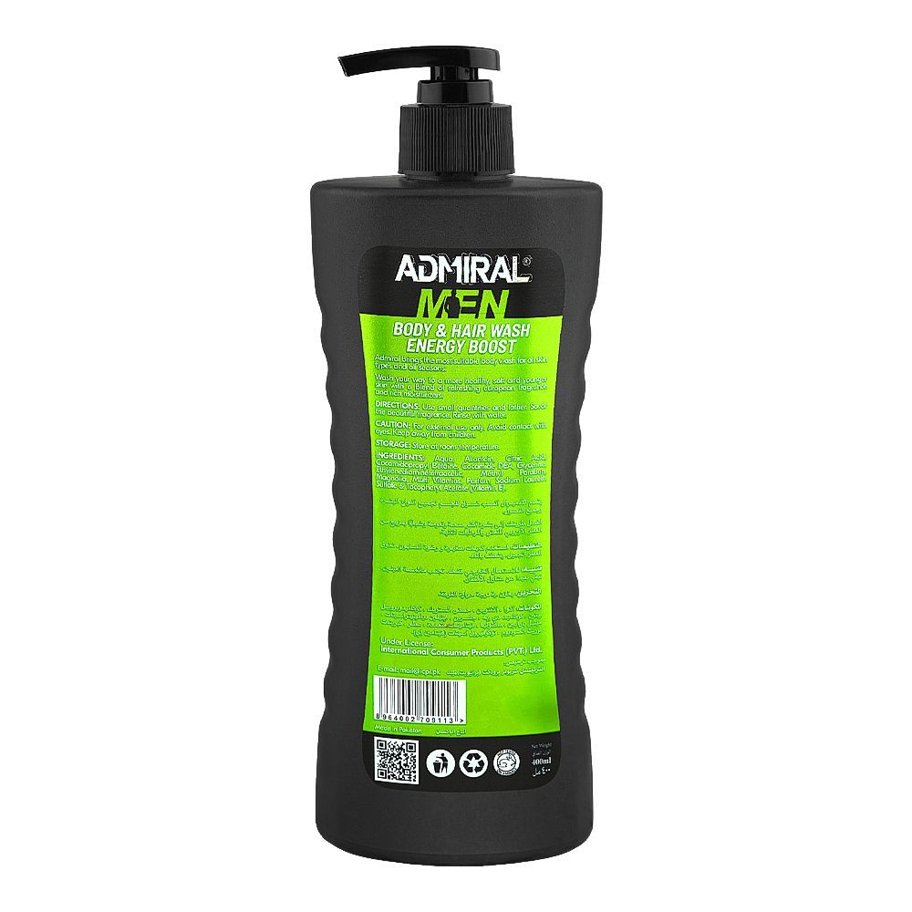 Admiral Men Hydra Sensitive Energy Boost 2in1 Body & Hair Wash, 400ml