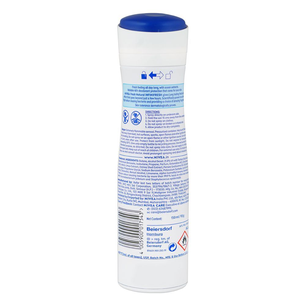 Nivea Fresh Natural Infini Fresh Body Spray, 48H Long-Lasting Freshness ...