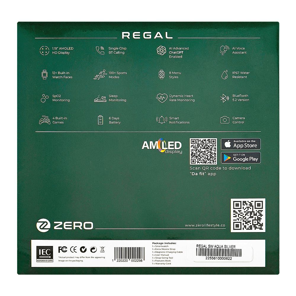 Zero 1.19" Amoled HD Display Platinum Series Regal Smart Watch, IP67 ...