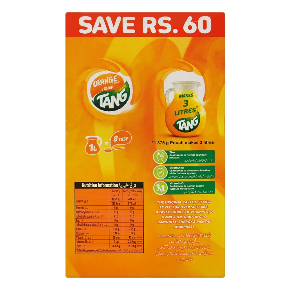 Tang Orange Powdered Drink Pouch, 375g Each, Promo Pack