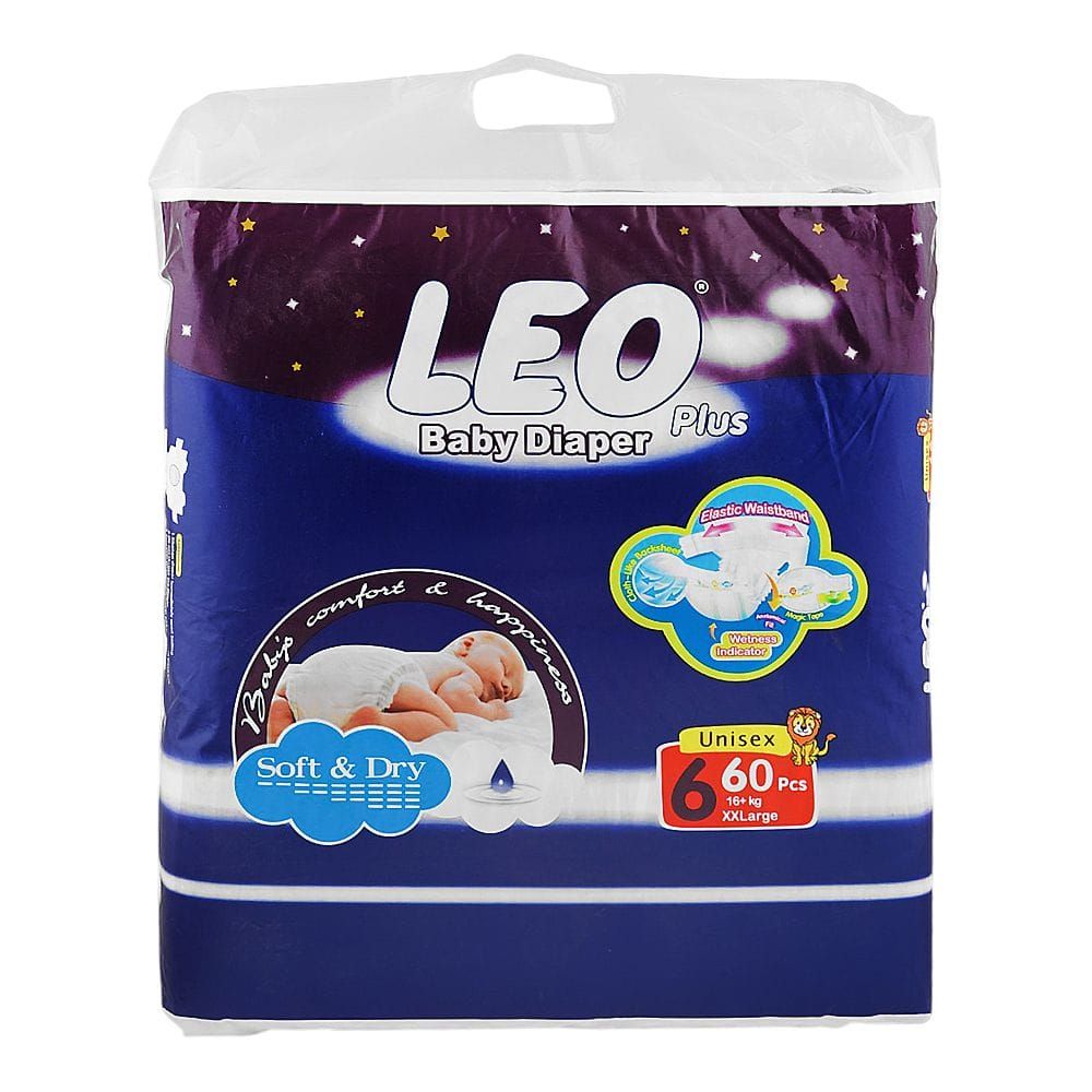Leo Plus Soft & Dry Baby Diaper, No. 6, 16+Kg, XXL, 60-Pack