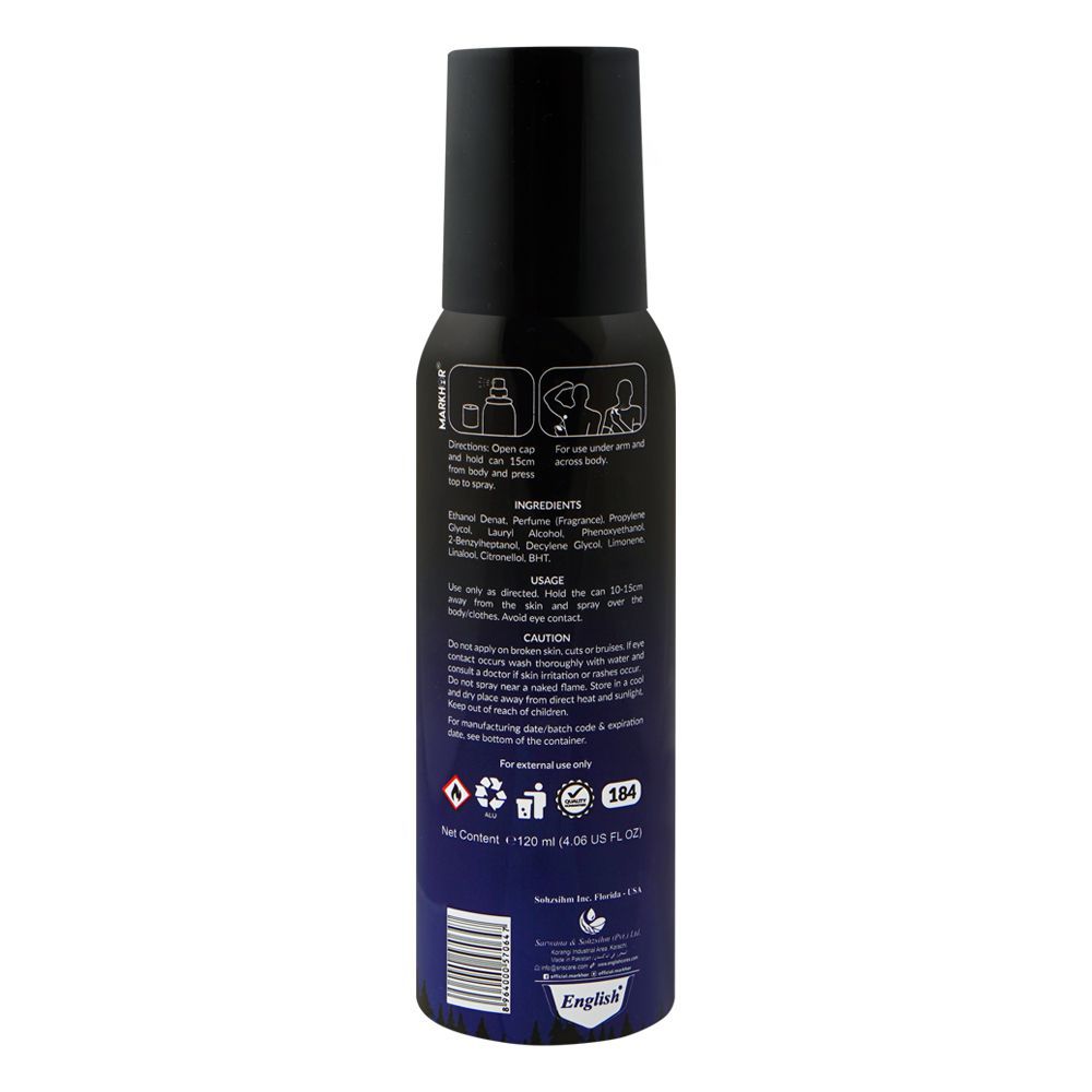 Markhor Midnight Deodorant Body Spray (No-Gas), For Men, 120ml