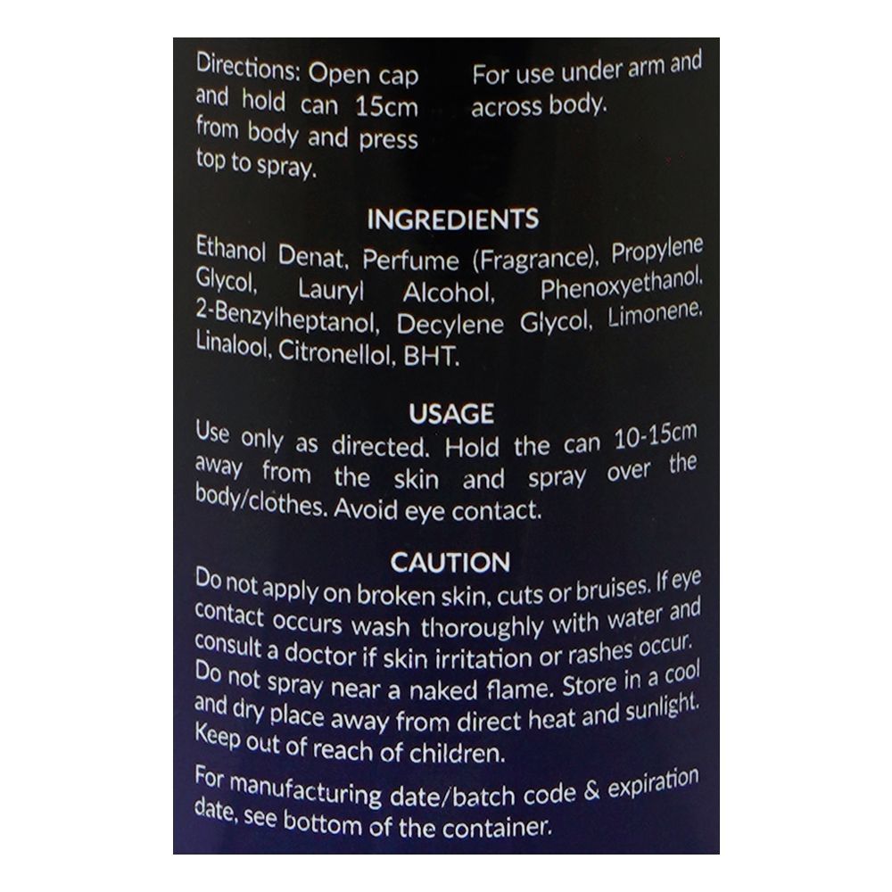 Markhor Midnight Deodorant Body Spray (No-Gas), For Men, 120ml