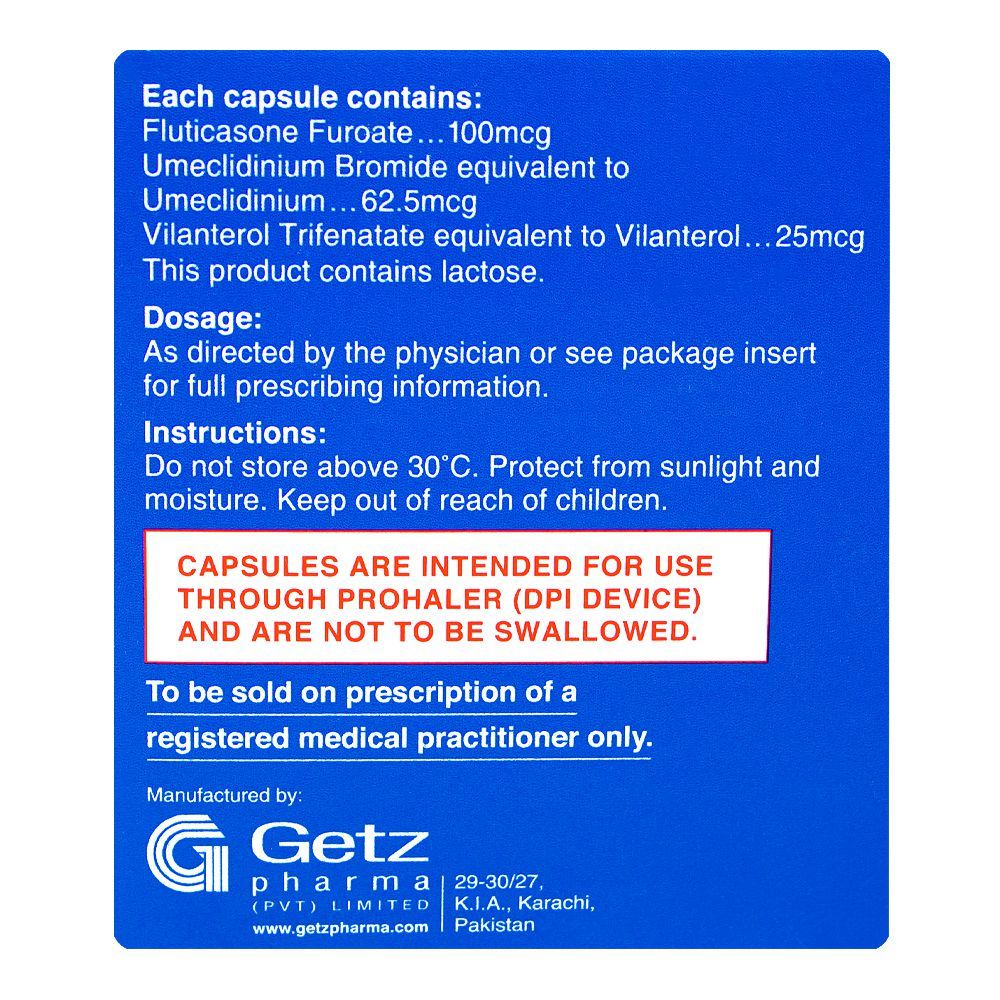 Vilanto-Uf Tablets 100+62.5+25mcg, Box (30 Capsules)