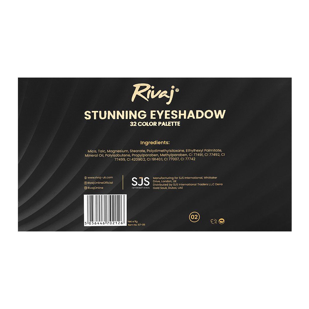 Rivaj UK Stunning Eyeshadow Palette, 36 Shades, No. 02