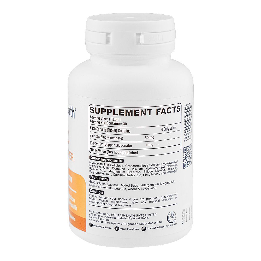 Route 2 Health Zinc Plus Copper Dietary Supplement Supports immune ...