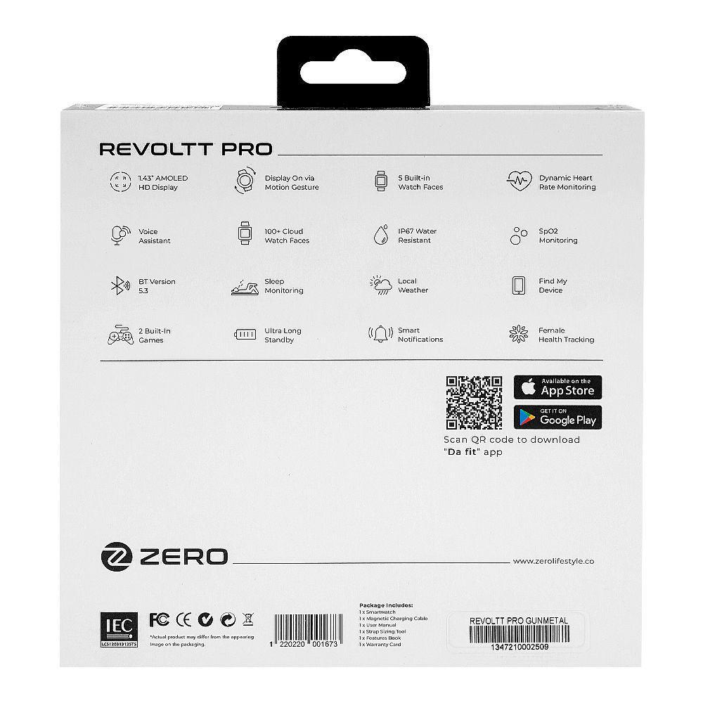 Zero 1.43" Amoled HD Display Revolt Pro Smart Watch, IP67 Waterproof ...