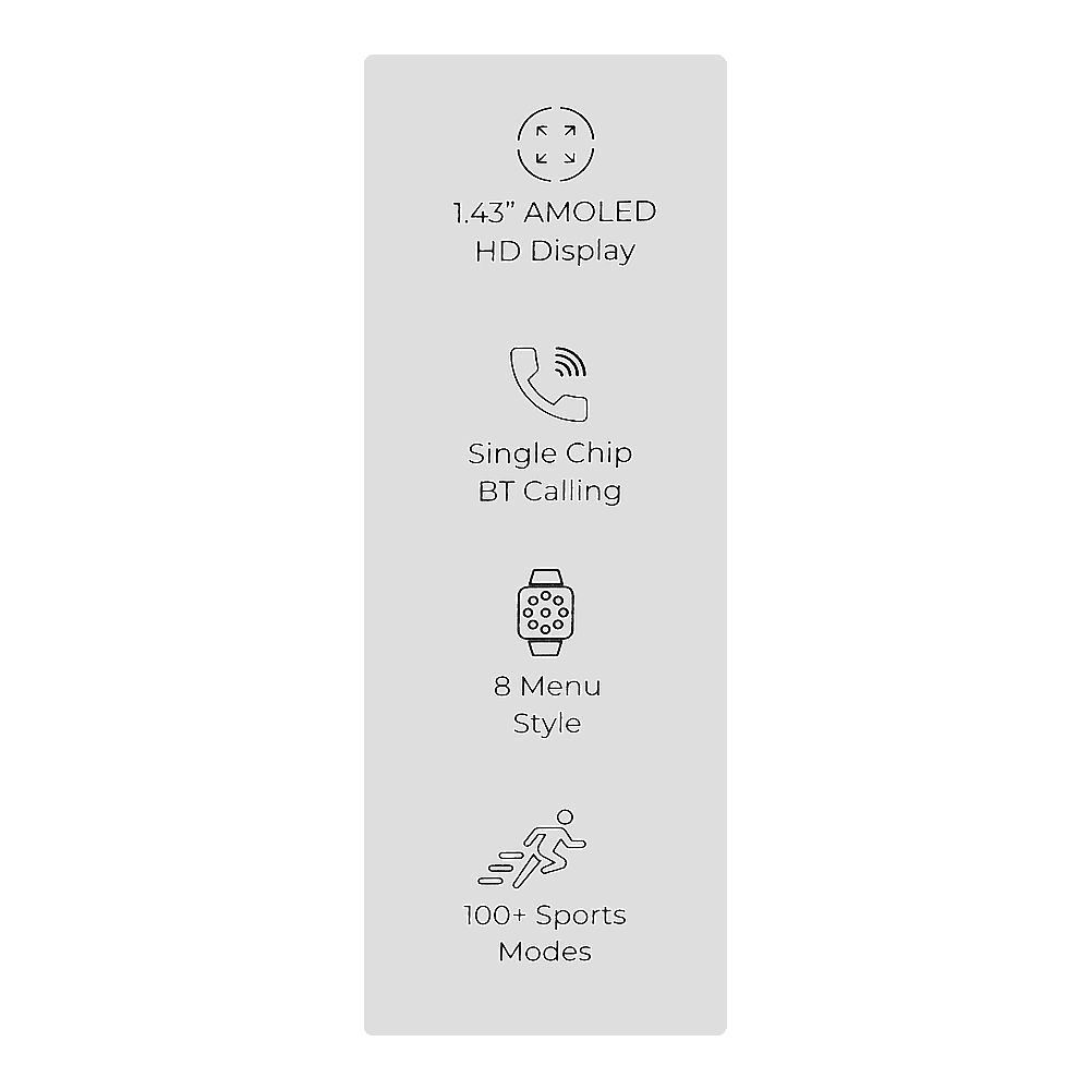 Zero 1.43" Amoled HD Display Revolt Pro Smart Watch, IP67 Waterproof ...