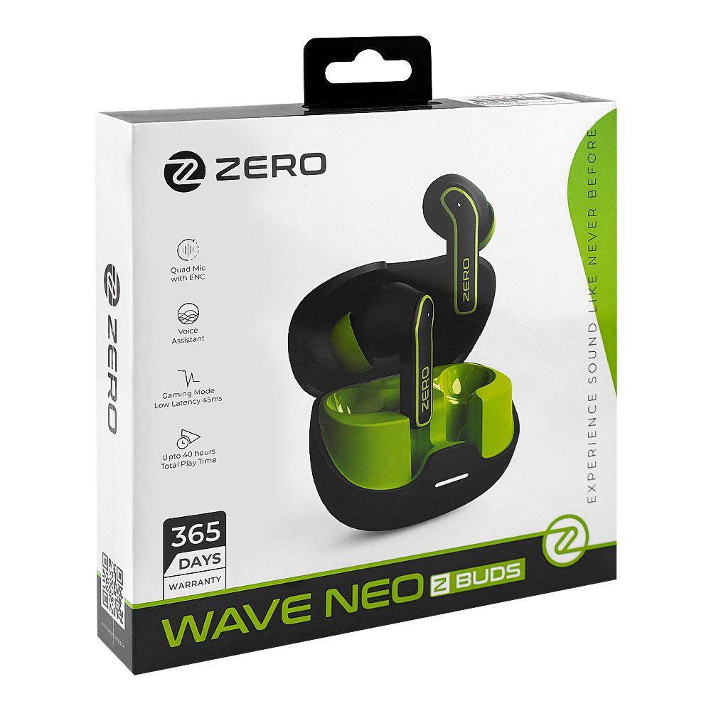 Zero Wave Neo Wireless Earbuds, Quad Mic ENC, IPX4 Waterproof, Neon Black
