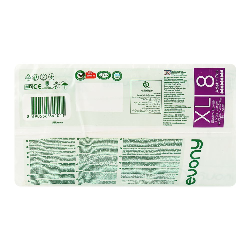 Evony Adult Diaper, 120-170cm, Extra Large, 8-Pack