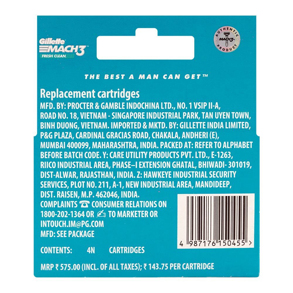 Gillette Mach3 Fresh Clean Cartridges, 4-Pack