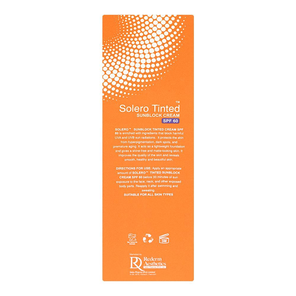 Rederm Aesthetics Solero Tinted Sunblock Cream, SPF-60, For All Skin ...