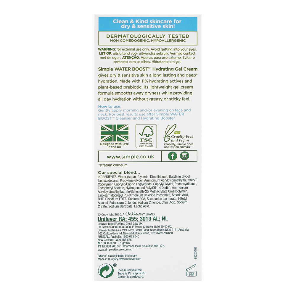 Simple Water Boost Hydrating Gel Cream, 50ml