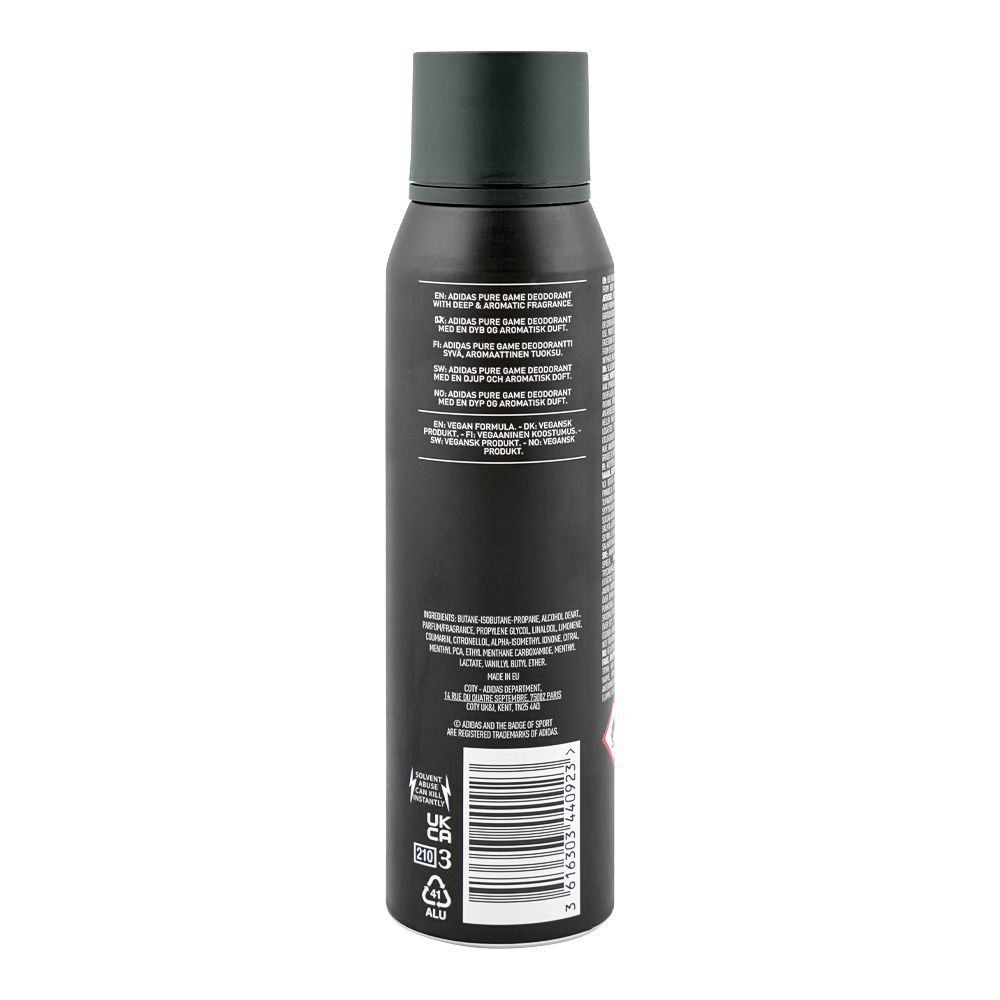 Adidas Pure Game 48H Deep & Aromatic Deodorant Body Spray, For Men, 150ml