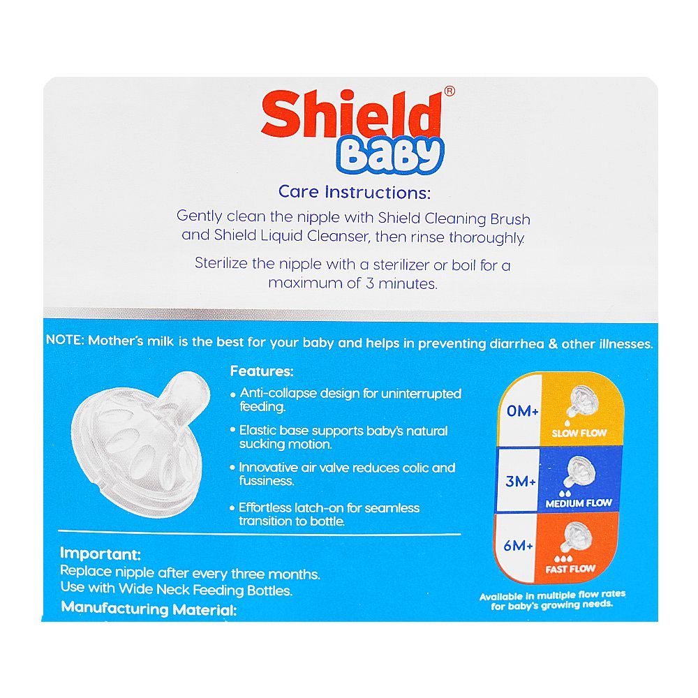 Shield Baby Wide Neck Anti Colic Nipples, BPA Free, Medium Flow, For 3 ...
