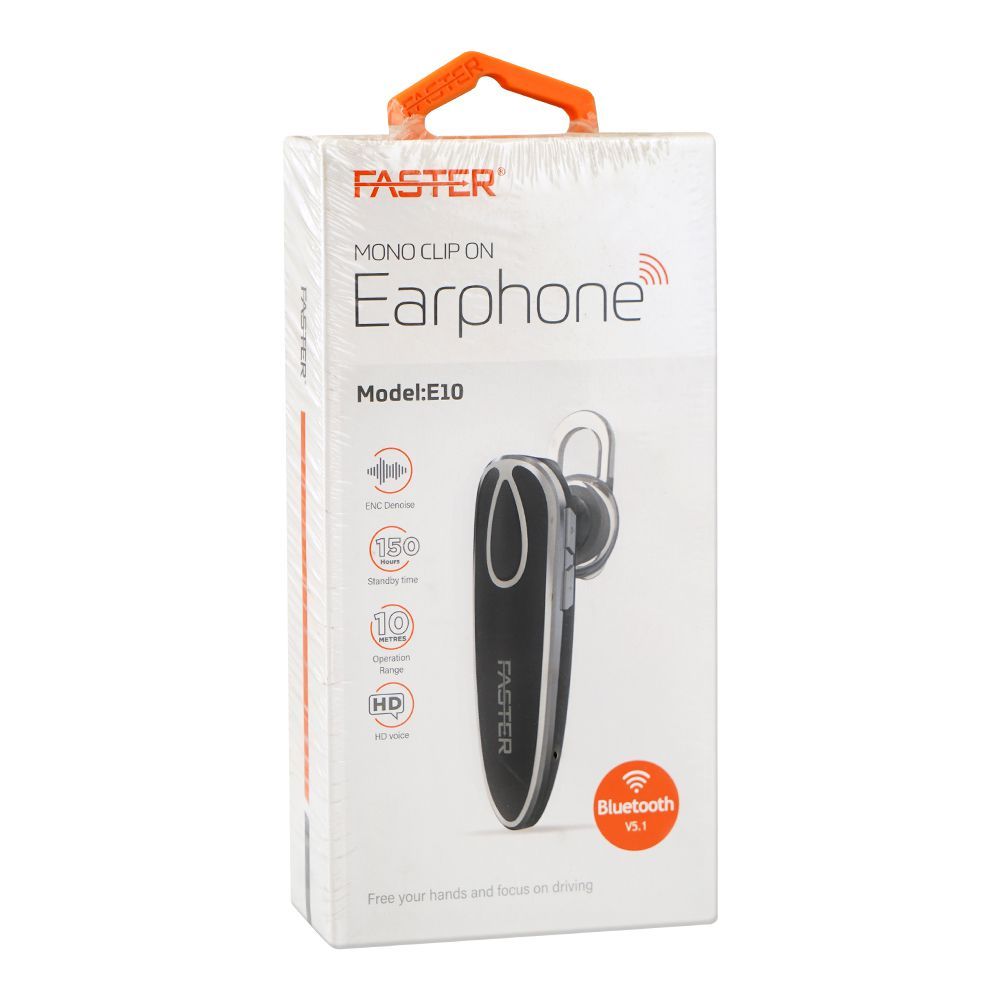 Faster ENC Mono Clip On Bluetooth Earphone, E10