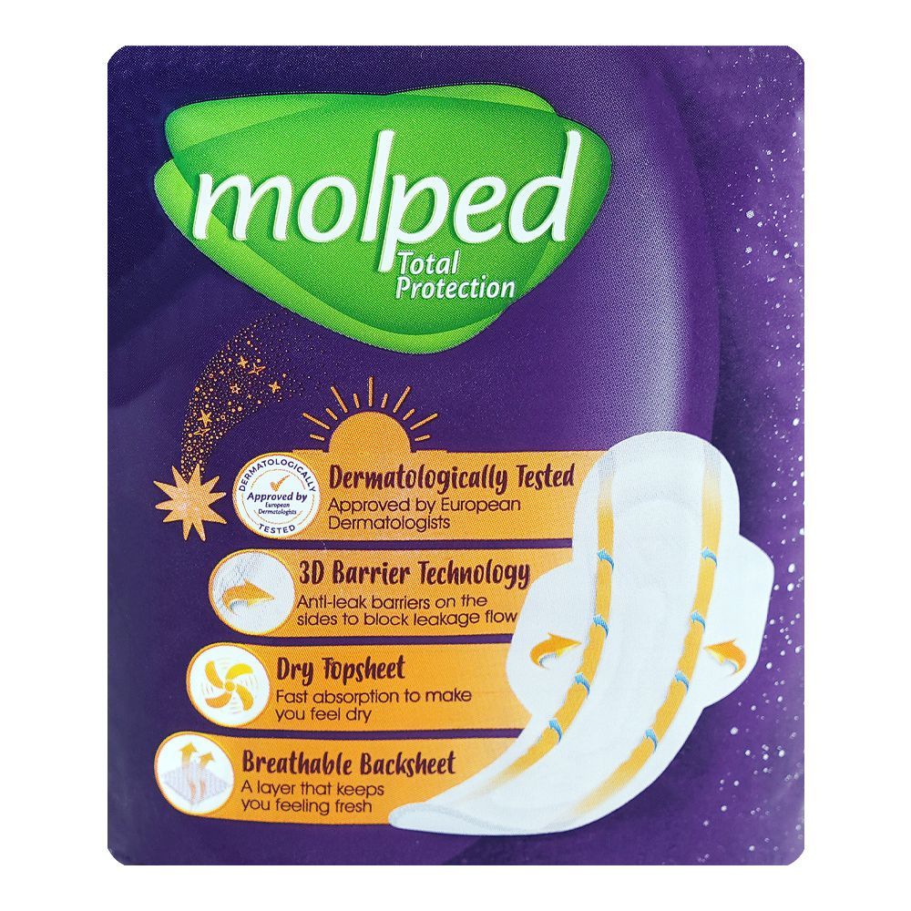 Molped Advanced Leak Protection Maxi Thick Sanitary Pads, Long, 8 Pads