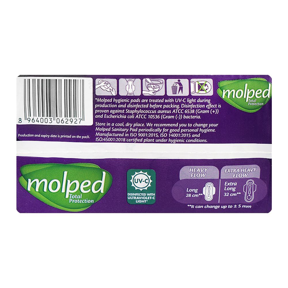 Molped Advanced Leak Protection Maxi Thick Sanitary Pads, Long, 8 Pads