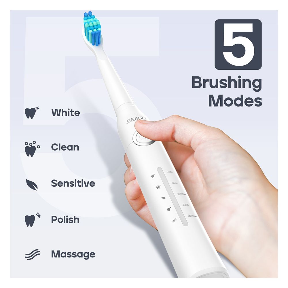 Seago Electric Toothbrush with 8 Brush Heads, 5 Cleaning Modes, IPX7 ...