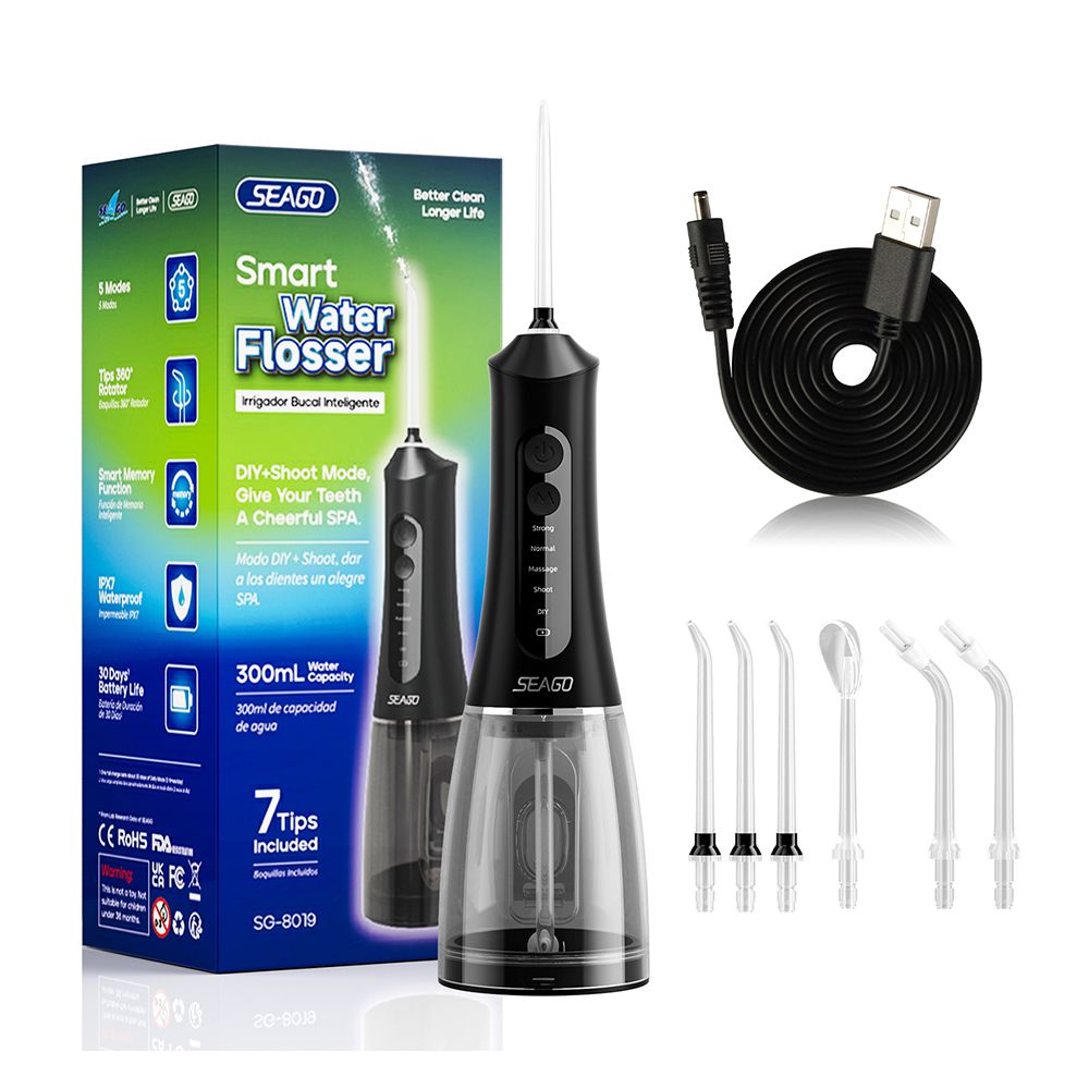 Seago Smart Water Flosser with 7 Nozzles, 5 Cleaning Modes, 300ml Water ...