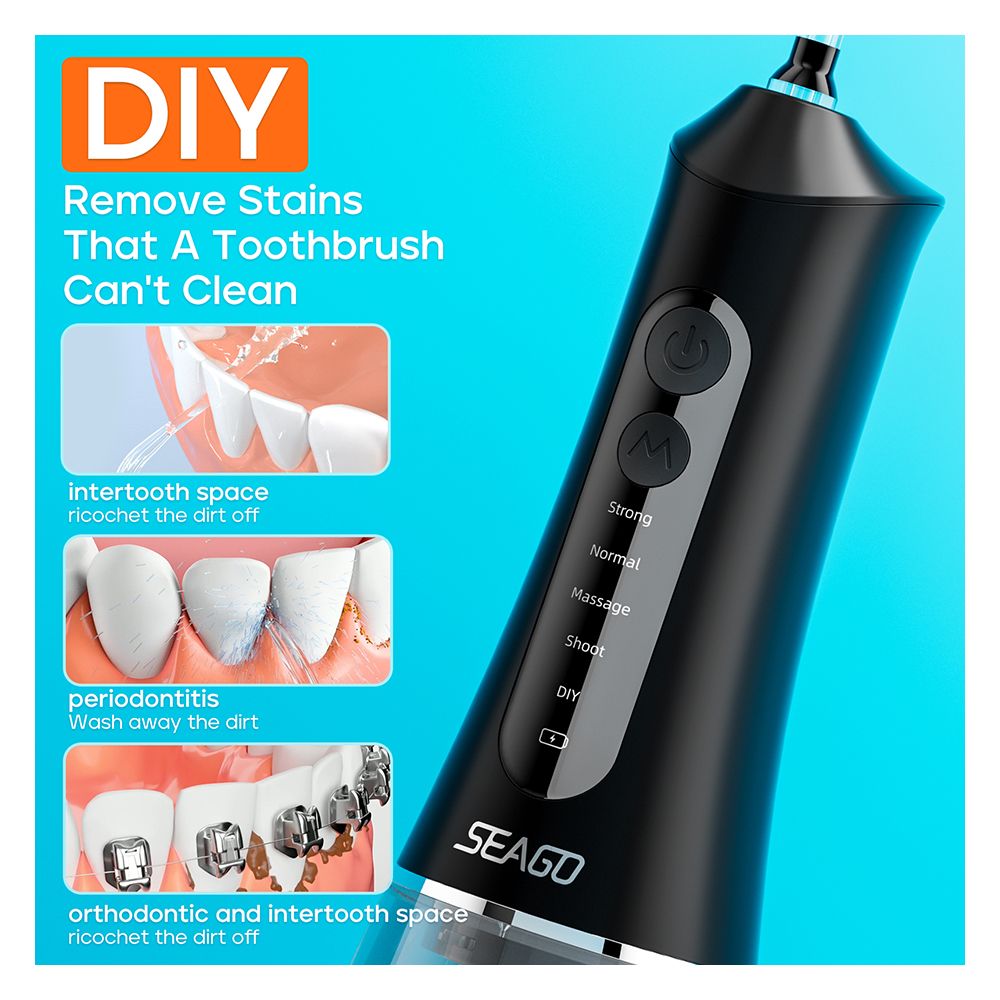 Seago Smart Water Flosser with 7 Nozzles, 5 Cleaning Modes, 300ml Water ...