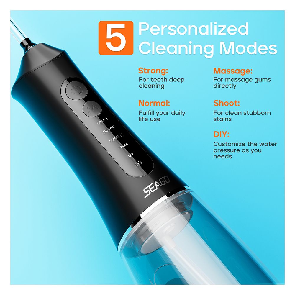 Seago Smart Water Flosser with 7 Nozzles, 5 Cleaning Modes, 300ml Water ...