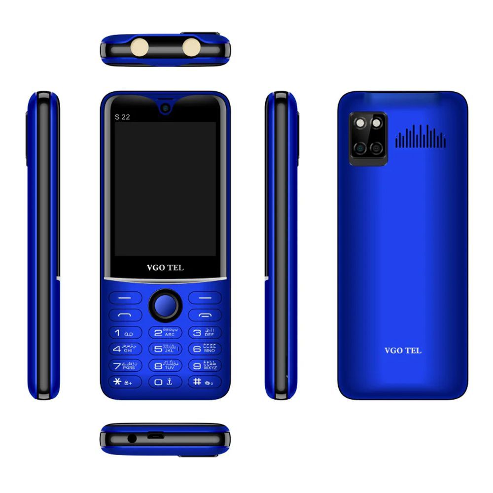 VGO Tel S22 Feature Mobile Phone, Dual SIM, 3000mAh Battery, 2.8" Display, Black & Blue