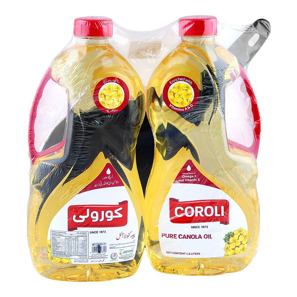 Coroli Pure Canola Cooking Oil with Free Fry Pan, 1.8 Liter Each, 2-Pack