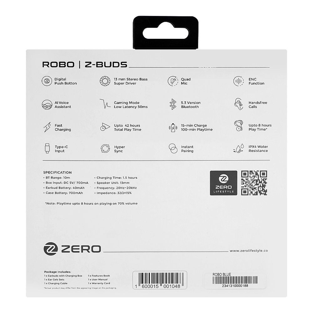 Zero Robo Z Buds ENC Wireless Earbuds, Midnight Blue
