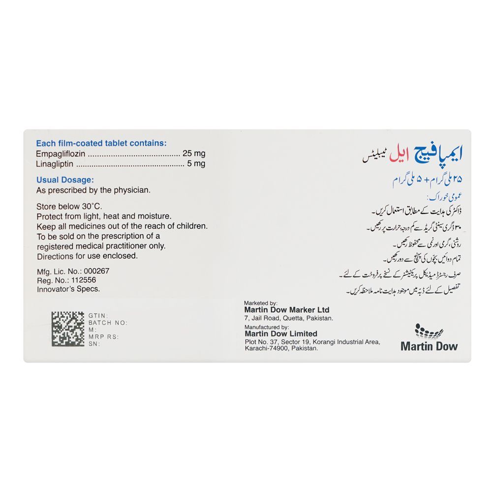 Martin Dow Empaphage-L Tablet, 25mg + 5mg, 14-Pack