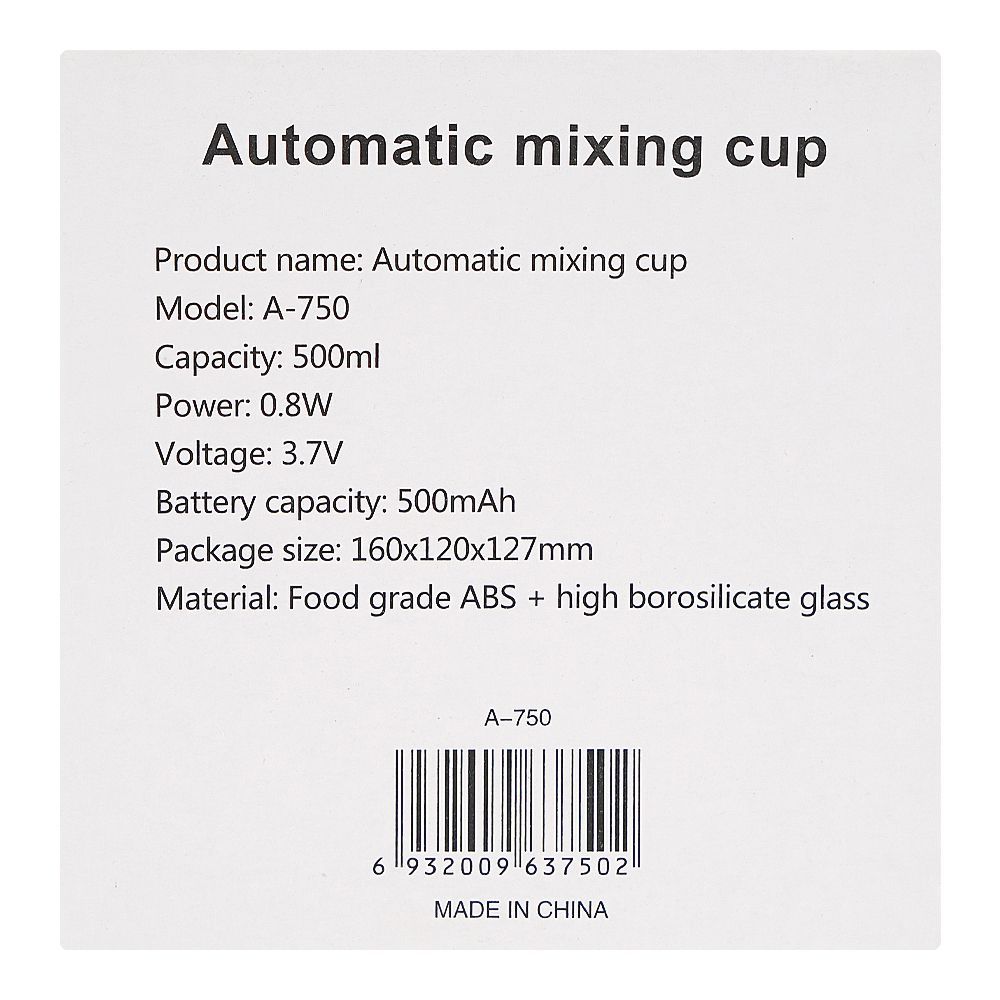 Electric Rechargeable Auto Mixing Cup, 500ml, 500mAh Battery, 3.7V, A-750