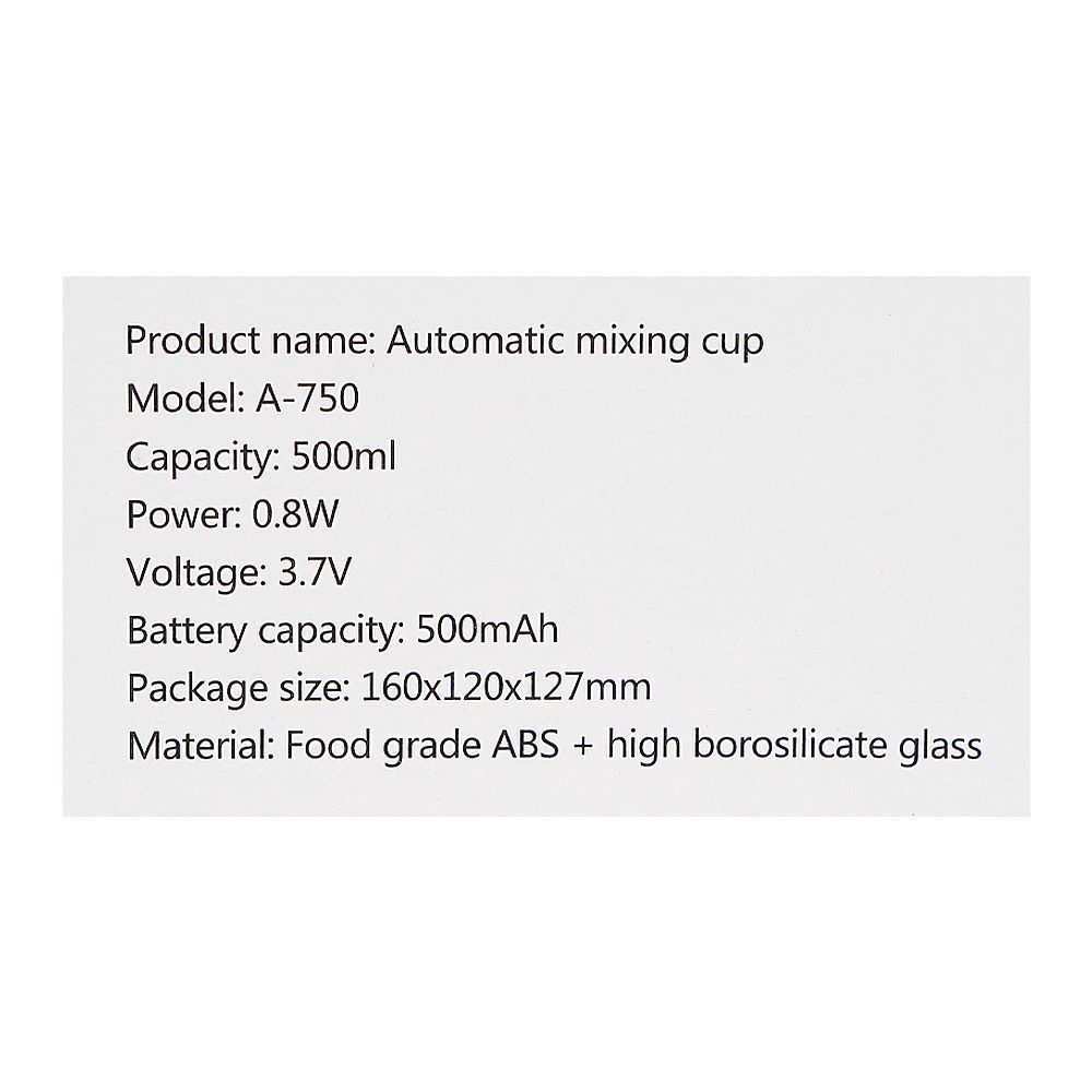 Electric Rechargeable Auto Mixing Cup, 500ml, 500mAh Battery, 3.7V, A-750