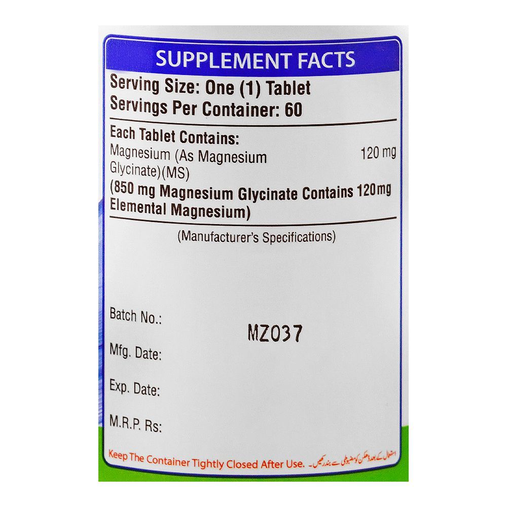 Nutrifactor Magnesium Glycinate Food Supplement Tablet, 60-Pack