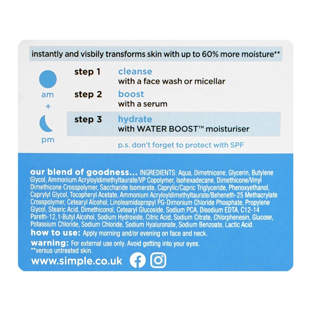 Simple Water Boost 19% Hydrating Actives+Hyaluronic Acid Skin Quench ...